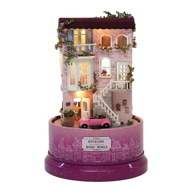 (HOME)CREATIVE DIY DOLLHOUSE Miniature With Rotate Music Box Dust Cover ...