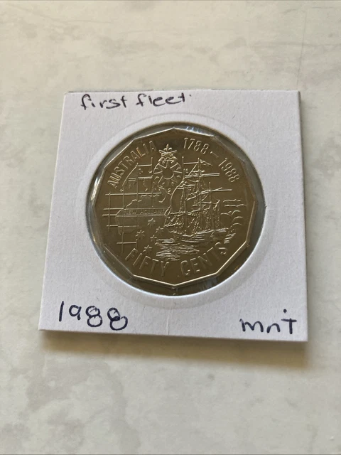1988 AUSTRALIAN FIFTY cent 50c coin - FIRST FLEET TALL SHIPS - UNC ex ...