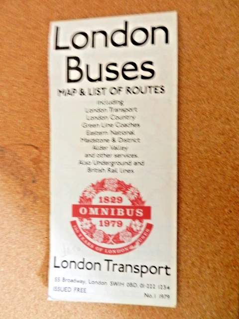 LONDON BUSES, MAP & List of Routes, London Transport, No. 1, 1979, No ...