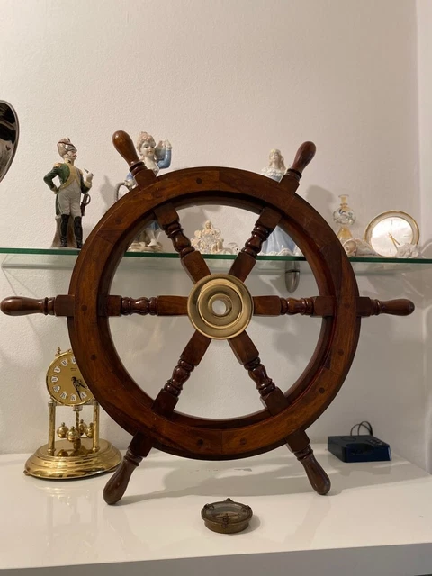 PIRATE NAUTIQUE VINTAGE Ancien 61cm Roue Mural Vaisseaux Décor Mer Brass Bateau EUR 64,14 ...