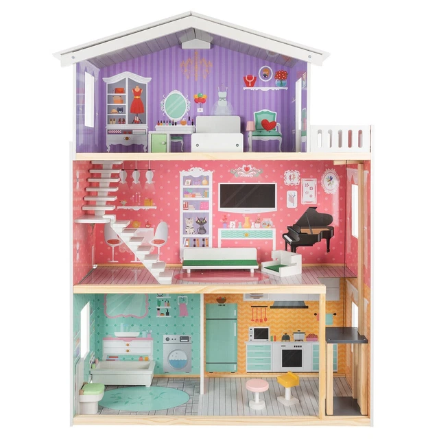 GÉANT MAISON PETITE De Poupées en Bois 114cm Ascenseur Meubles Adapte Barbie EUR 137,61 ...