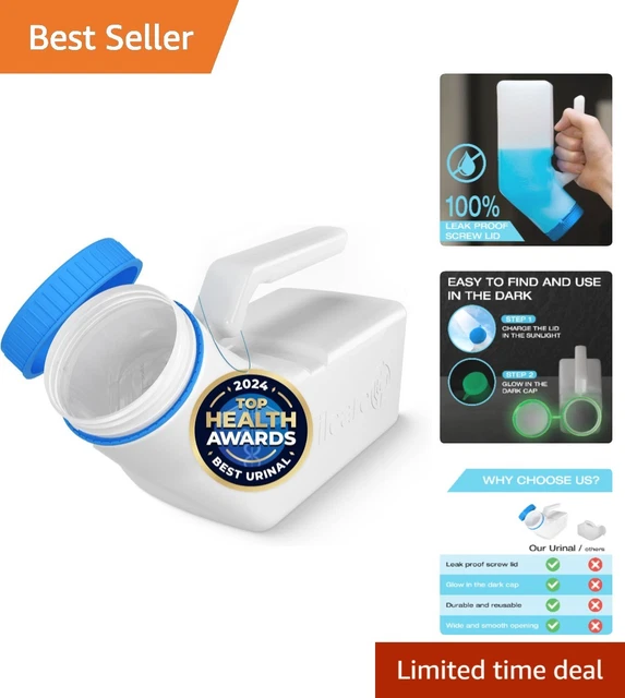 THICK PLASTIC URINALS with Glow Lid for Men - 1000mL Leak-Proof ...