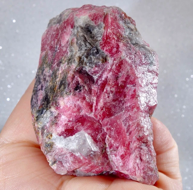 152G NATURAL GEMMY Red Rhodonite Rough Crystal Specimen with Quartz ...
