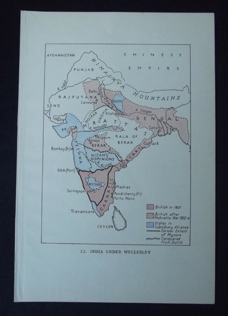 VINTAGE MAP: INDIA Under Wellesley, Historical Map, 1950s £2.50 ...