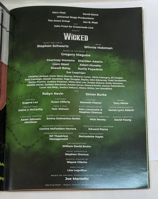 WICKED THEATRE PROGRAM Australia 2023 $30.00 - PicClick AU