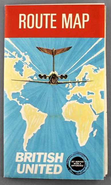 BUA BRITISH UNITED Airways Airline Route Map Poster Bac 1-11 Vickers ...
