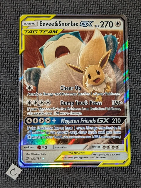 EEVEE & SNORLAX GX 120/181 - Team Up Tag Team Ultra Rare Holo Pokemon ...