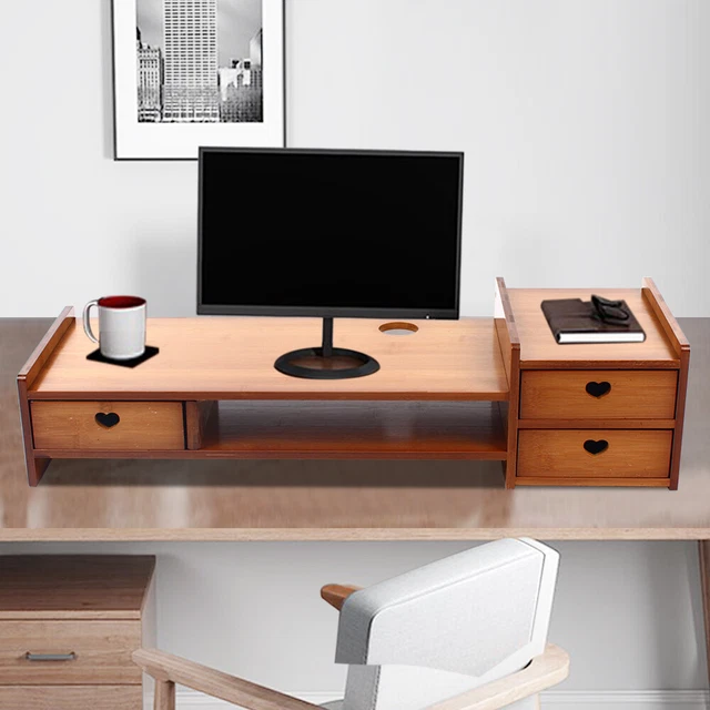 MONITOR STAND RISER Wooden Computer Desk Organizer Stand Ergonomic PC ...