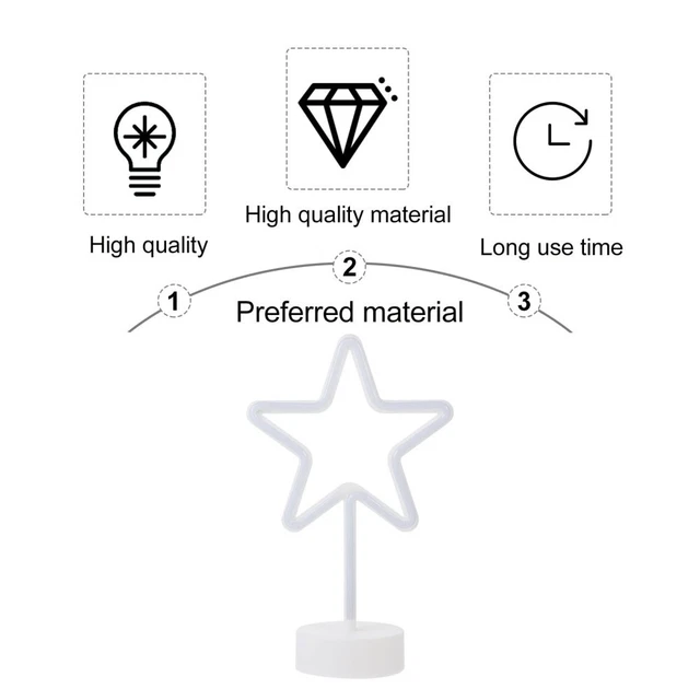 NORDIC STYLE NIGHT Light Desktop LED Star Shaped Neon Light without ...