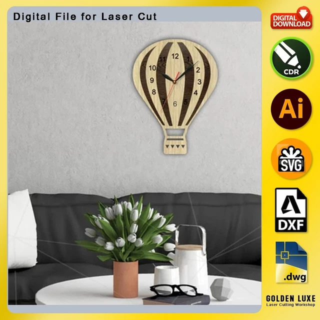 WALL DECORATIVE CLOCK CW-Baloons DXF SVG CDR file Vector for Laser Cut ...