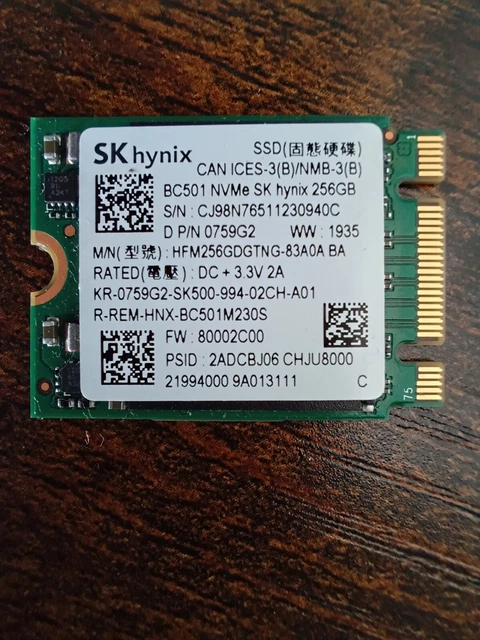 SK HYNIX BC511 256 GB NVME M.2 2230 SSD HFM512GDGTNI 82A0A BA disco ...