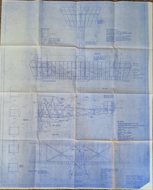BRISTOL SCOUT D Blueprint Scale Drawings, WW1, 18" Span Plans By FRED ...