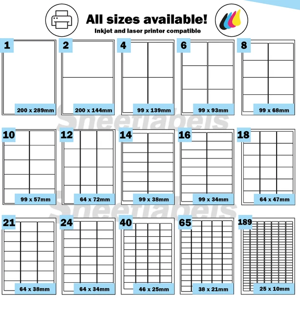 LABELS SELF ADHESIVE Sticky A4 Address stickers for Inkjet Laser Copier ...