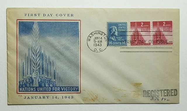 1943 FDC US Nations United for Victory 2c Scott #907 Linprint Cachet ...