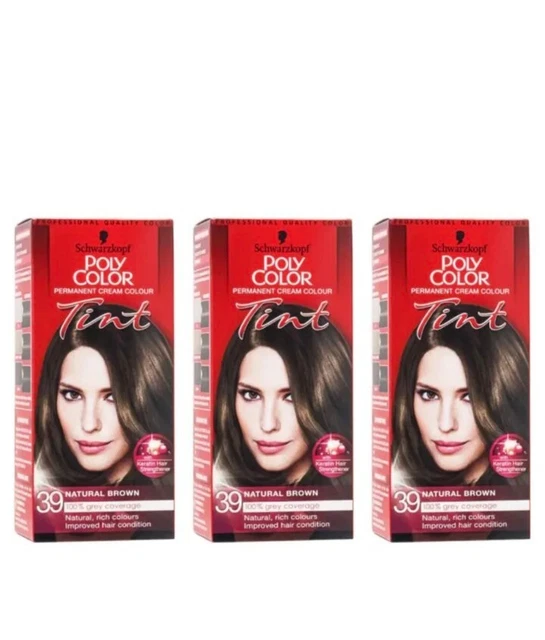3 X SCHWARZKOPF Natural Brown 39 Poly Color Permanent Cream Colour Tint ...
