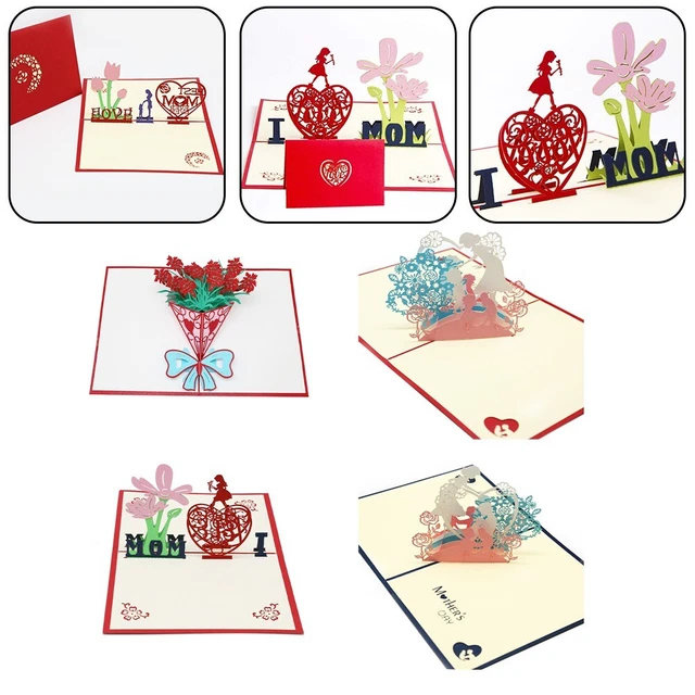 CARTE DE VŒUX 3D rouge vif pour maman et femme meilleure maman cœur ...