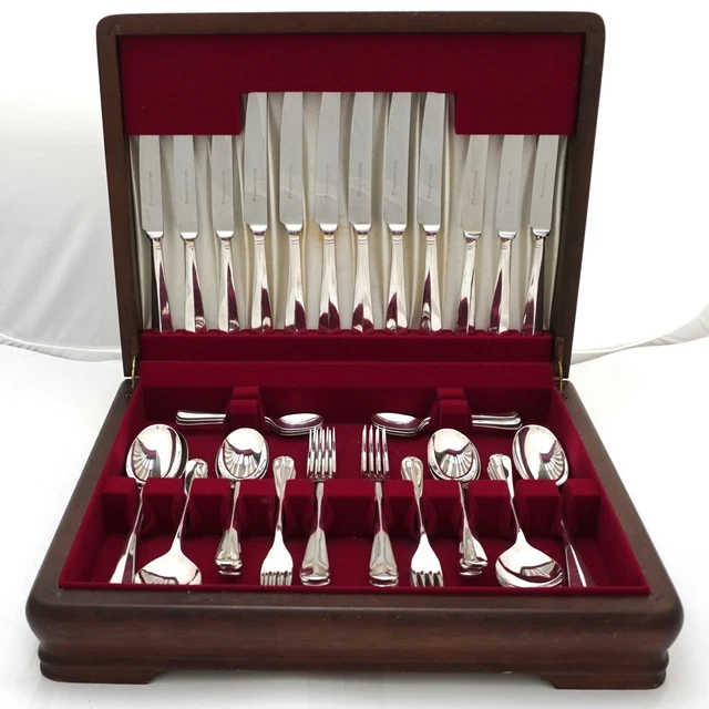 RATTAIL DESIGN WALKER & Hall Silver Service 46 Piece Canteen of Cutlery ...