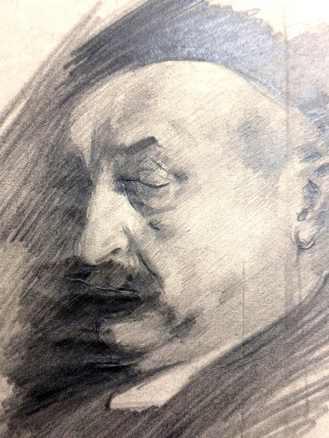 BEAU DESSIN ANCIEN Jean Terles Portrait Etude homme à la moustache ...