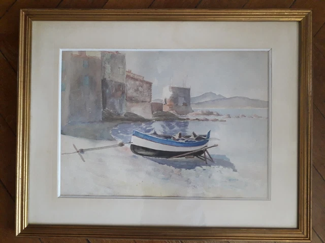 TABLEAU ANCIEN À l'aquarelle représentant un paysage de mer en Méditerranée EUR 260,00 - PicClick FR