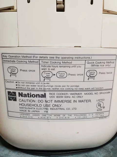 VINTAGE NATIONAL (PANASONIC) Rice Cooker Fuzzy SR-EA18N Made in Japan ...
