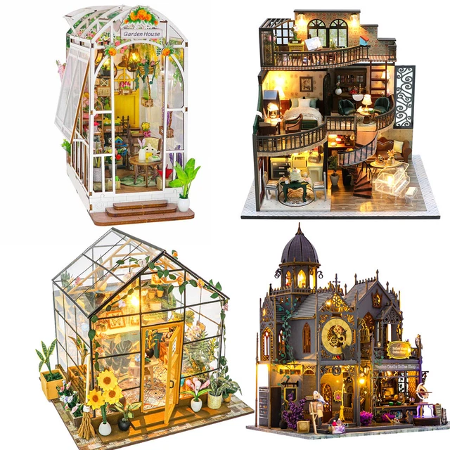 DIY MINIATURE DOLLHOUSE Kit LED Wooden Building Toys Mini House Adults ...