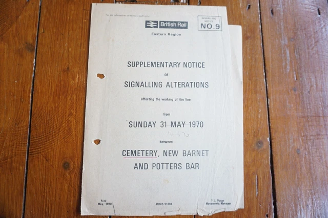 1970 POTTERS BAR Signal Box Railway Signalling Diagram Notice Map ...