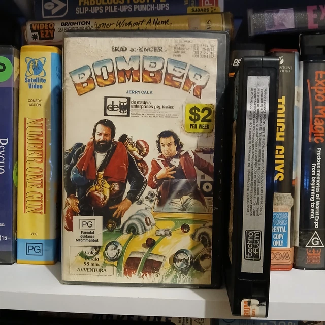 1982 BOMBER- TECHNO Film Vhs Italian Pre Cert Big Box Rare Bud Spencer Ex Rental $200.00 ...