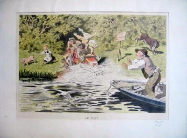 LITHOGRAPHIE ORIGINALE 1905 Georges Meunier Renault automobile affiche ...