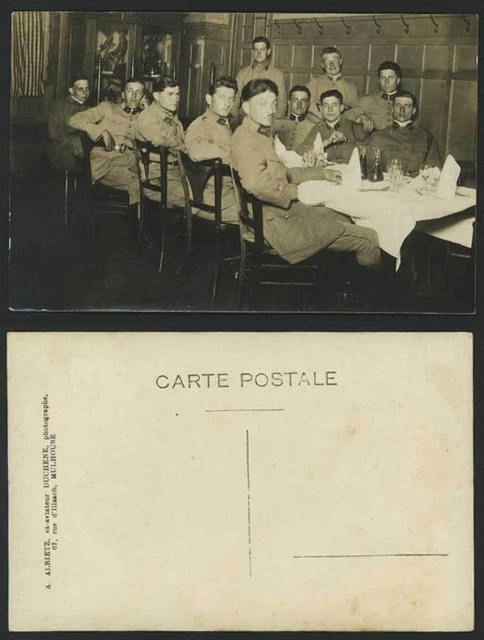WW1 MILITARY GROUP of Soldiers at Dining Table Mulhouse Old Real Photo ...