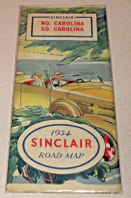 VINTAGE 1934 SINCLAIR 5 Panel Road Map NC SC NORTH SOUTH CAROLINA - Car ...