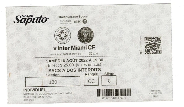 TICKET BILLET COLLECTION Football CF Montréal 2 - 2 Inter Miami 06/08 ...