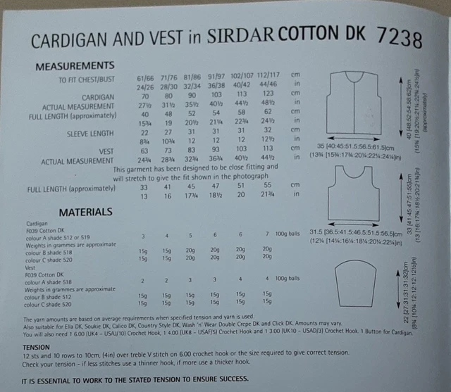 NEW ORIG SIRDAR Cotton Dk Child/lady Cardigan & Vest 24-46" Crochet ...
