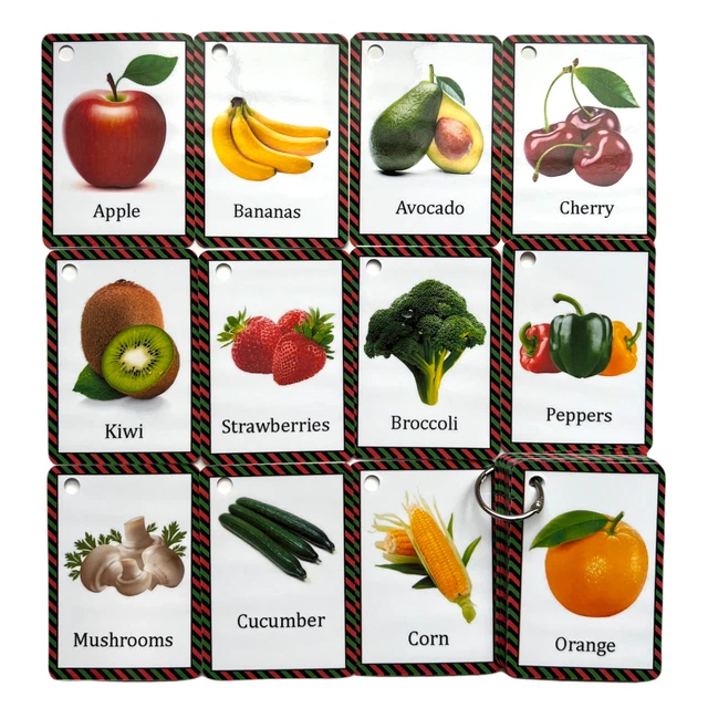 FRUIT AND VEGETABLE Flash Cards Kids Toddlers Educational Pre School ...