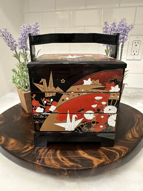 VINTAGE JAPANESE THREE Tier Yamanaka Lacquer Jubako Handled Bento Box 8 ...