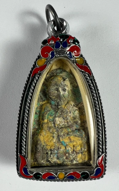 LP TUAD THUAD AMULET in ANTIQUE ENAMEL CASE FROM WAT SUTHAT TEMPLE £185 ...