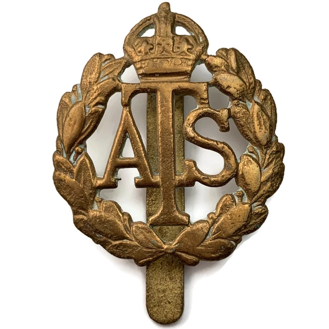 WW2 ATS AUXILIARY Territorial Service Brass Cap Badge - Slider to Rear ...