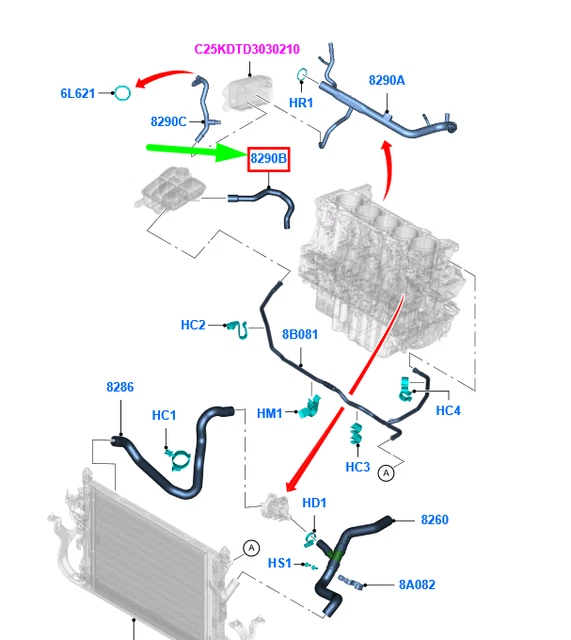 FORD KUGA MK1 C394 Cooling System Hose Pipe Tube 1369690 2010 17256138 ...