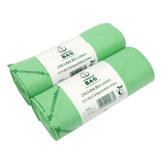 20X 240L COMPOSTABLE Wheelie Bin Sacks-Compost Bag Bin Liners-EN13432 ...