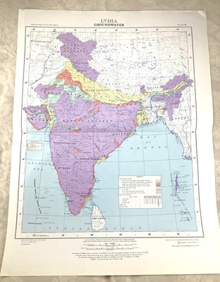 1972 LARGE VINTAGE Map of India Indian River Network Groundwater Chart ...