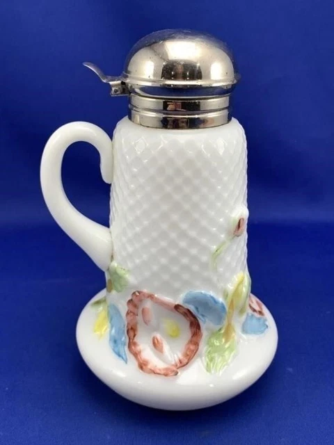 ANTIQUE CONSOLIDATED GLASS Cosmos Syrup Pitcher 7" Fishnet Victorian ...