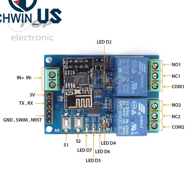 ESP8266 5V 12V IOT Wifi Relay Module Remote Control Switch Phone APP ...
