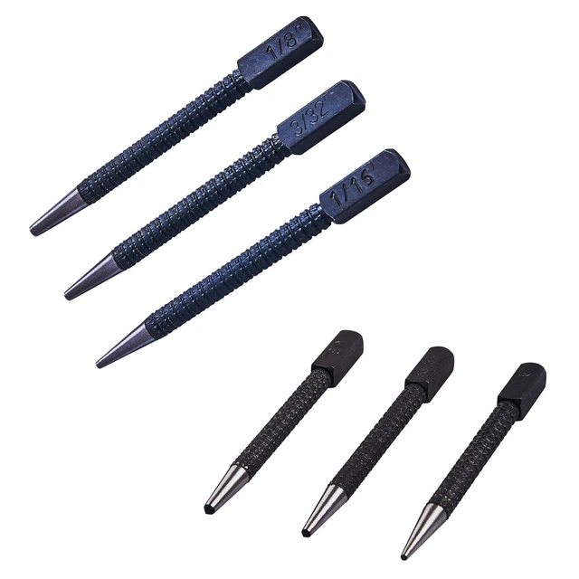 STEEL CENTRE PUNCH Set 3pc Marking Point Scribe Metal Wood 1/16" 3/32 ...