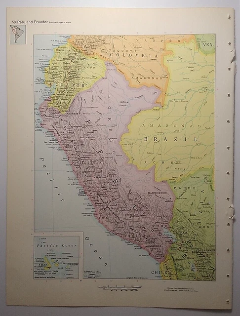 VINTAGE PERU & ECUADOR Atlas Map Print 1964 Encyclopedia Britannica ...