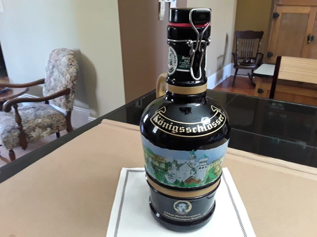 BEER JUG WITH Snap Lid And Handle German 2 Litre Large Glass Ale Bottle ...