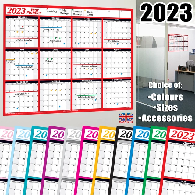 2023 YEARLY PLANNER Calender 12 Months Wall Chart Holiday Birthday ...