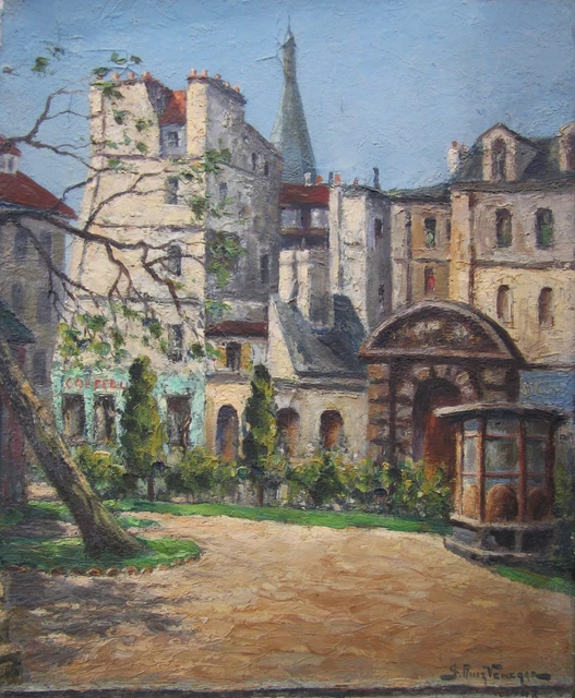 ANCIEN BEAU TABLEAU signé Paris Rue Saint Julien le pauvre huile sur ...