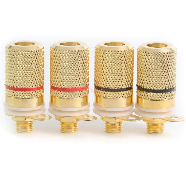 4X SOLDER TYPE Speaker Binding Post Terminal Sockets Gold Plated 4mm ...