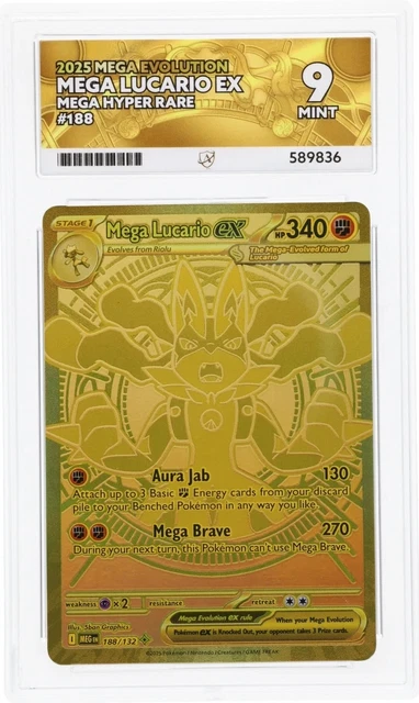 ACE 9 MEGA Lucario EX Mega Evolution 188/132 Gold Card Ace Label Graded ...