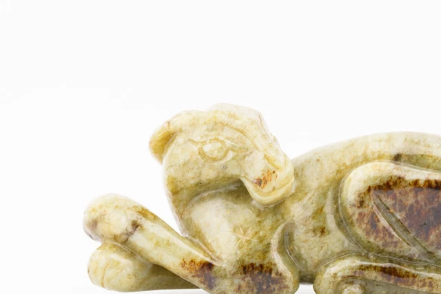 CHINESE JADE RUSSET Green Carved Ram Goat Animal Figurine Qing Republic ...