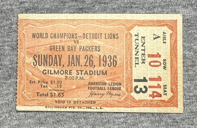 TICKET VINTAGE 1936 NFL AFL Football Champs Detroit Lions Green Bay ...